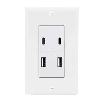 Maxxima USB Receptacle Outlet, 4.8A USB C/A High Speed 4 USB Wall ...