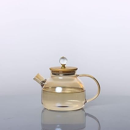 JD Luxurious Wooden Crystal LID Glass Tea Pot Kettle Heat Resistant Tea ...