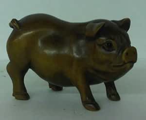 Japanese Hand Carved Wooden Netsuke - Pig : Amazon.co.uk: Home & Kitchen