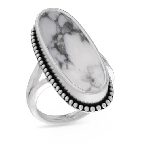 Amazon.com: Solid 925 Sterling Silver Ring For Womens Howlite Ring ...