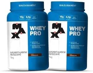 2x Whey Pro Protein Concentrado 1Kg - Max Titanium - Ganho de Massa Muscular (Pote, Baunilha ...