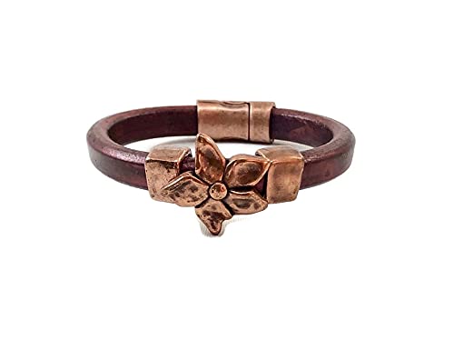 Amazon.com: Rust colored Leather Bracelet with Copper Flower accent and ...