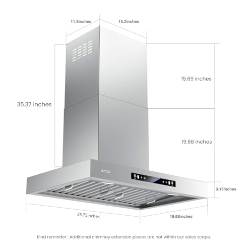 IKTCH 36-Inch Wall Mount Range Hood, 900 CFM Ducted Vent Hood with 4 ...