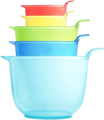 Amazon.com: Youngever 5 Pack Plastic Mixing Bowls Set, Large Measuring ...