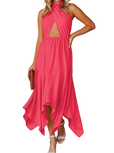 LYANER Women's Halter Tie Back Cross Criss Cut Out Backless Irregular ...
