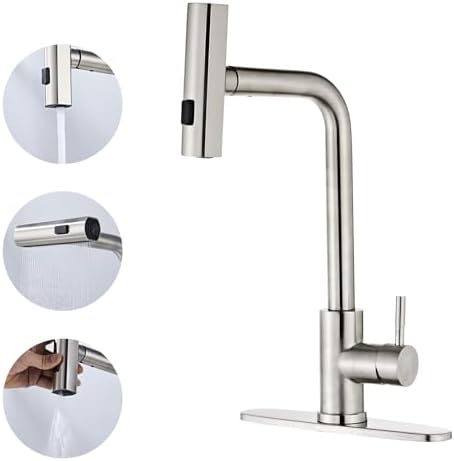 Brushed Nickel Kitchen Faucet with Pull Down Sprayer Single Hole Handle ...