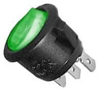 Lighted Snap-In Round Rocker Switch w/ Green DC Lamp - SPST : 30-16125 ...