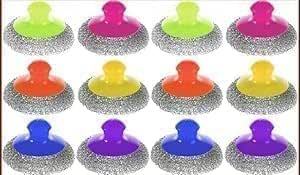 Stainless Steel Scouring Pad Scrubbers with Grip Handle, Multi-Coloured ...