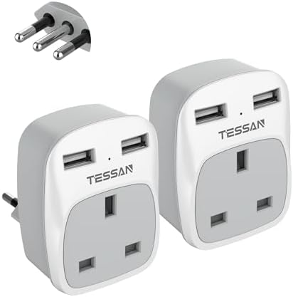 UK to Italy Plug Adapter 2 Pack, TESSAN Italian Travel Adaptor with AC ...