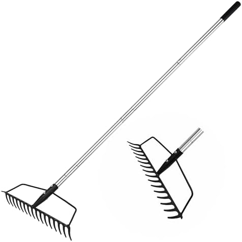 YEELOR Garden Rake, Metal Sturdy and Heavy Duty Metal Rake, 16-Tine Bow ...