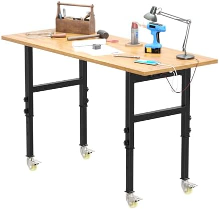 ACONEE 60" x 22" Adjustable Workbench 2000 Lbs Capacity, Rubber Wood ...