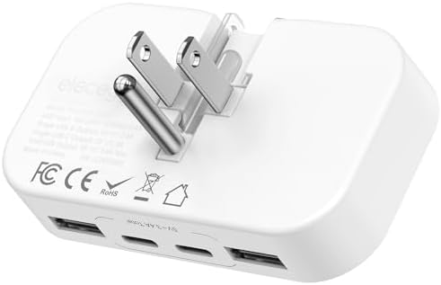 Slim Flat USB C Wall Charger,4 Ports Ultra Thin Foldable Wall Plug with ...