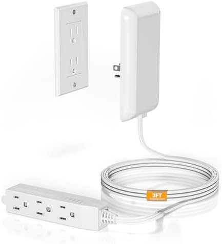 Amazon.com: Flat Plug Extension Cord - 3 Outlets Power Strip with ...