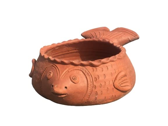 VASDECOR Terracotta Clay Home Decorative Showpiece Fish Pot | Planter ...
