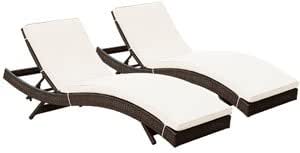 Amazon.com: Peer Outdoor Wicker Chaise Lounge Chair in Brown Rattan and ...