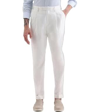 Buy Rare Rabbit Men's Lewit Off White Cotton Plain Regular Fit Trouser ...