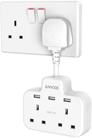 Double Plug Adaptor with USB, 2 Way Wall Adapter with Short Extension ...