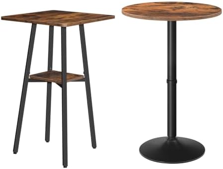 Amazon.com: HOOBRO Square Bar Table and Round Pub Table Bundle, 2-Tier ...