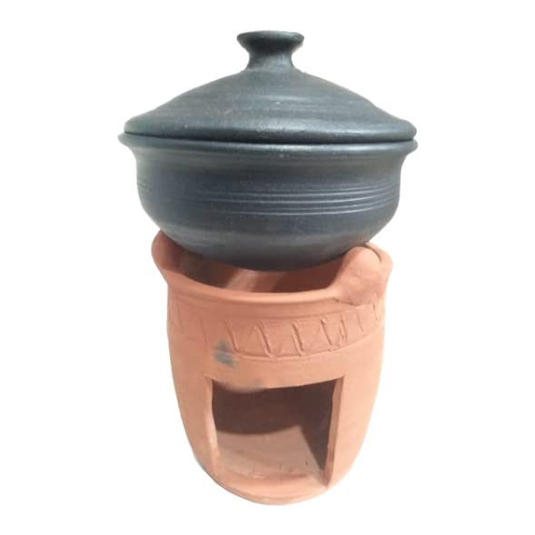 LKC Clay Sigadi for Cooking Tandoor and Tikkas & Clay Black Kadhai with ...