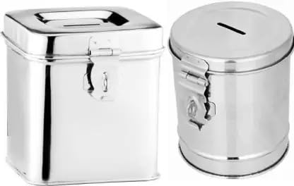 Anmol Enterprises Stainless Steel Combo of Round and Square Shape Money ...