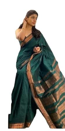 Gadwal cotton sarees (Bgreen plain) : Amazon.in: Home & Kitchen