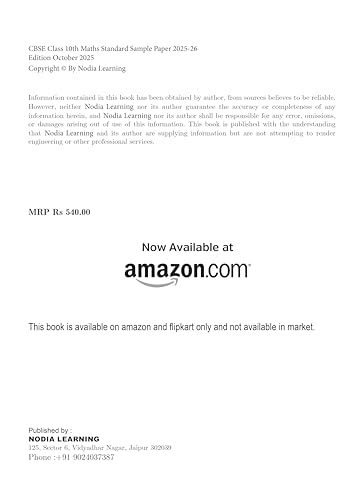 NODIA CBSE Mathematics Standard Sample Paper Class 10 for 2026 Exam ...