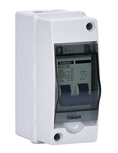 Amazon.co.jp: DIHOOL ACミニチュアサーキットブレーカー、240V 10a MCB タイプC ダブルポール IP65防水ボックス付き : 産業・研究開発用品