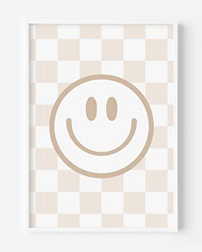 Amazon.com: Neutral Checkered Smiley Face Poster for Kids Room Rad ...