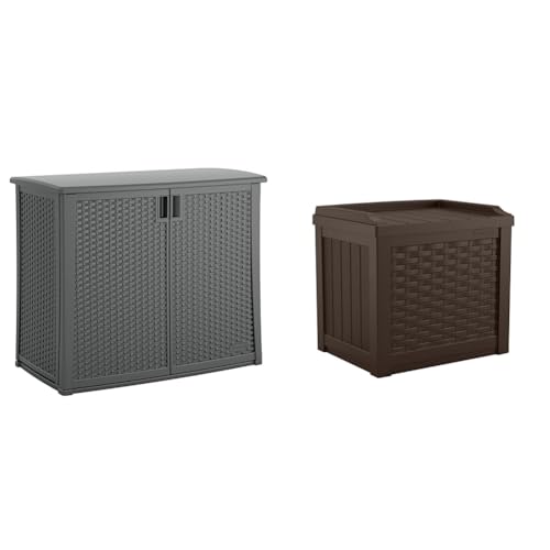 Suncast Outdoor Storage Cabinet with Pad-Lockable Doors, Freestanding ...