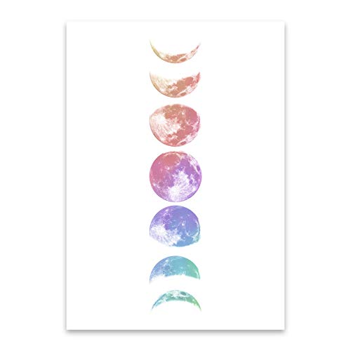 Rainbow Moon Phases Print, Lunar Art Print, Moon Wall Art, Unframed ...