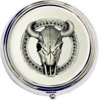 Amazon.com: "Cow Skull Shield" Silver Concave Round Pill Box : Health ...