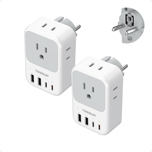 Amazon.com : TESSAN Type F Plug Adapter 2 Pack, PD 20W South Korea ...