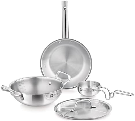 Buy Bergner Tripro Triply Stainless Steel 4 Pc Cookware Set, 24 cm Indian Wok/Kadai with Lid, 22 ...