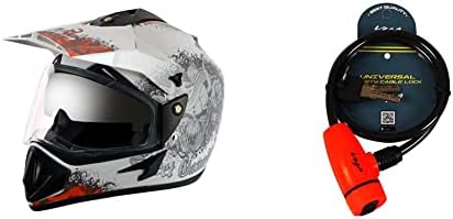 Vega Off Road D/V Gangster White Orange Helmet-M and Vega Safety Cable ...
