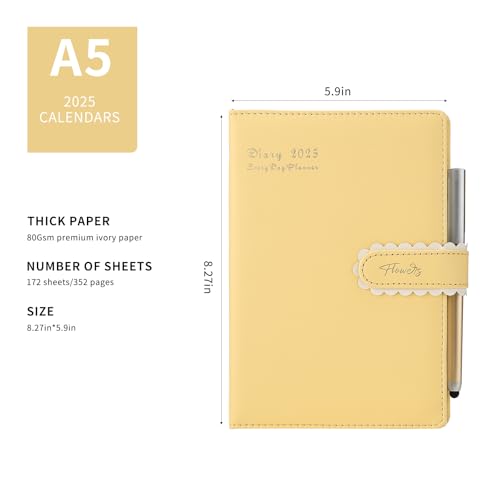 Mljtoyo Diary Planner 2025 A5 Day per Page, Productivity Daily Planner ...