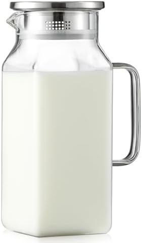 Amazon.com: 40 oz,1.2Liter Square Glass Pitcher with Lid and Spout ...