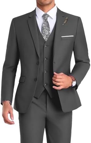 Mrbuerly Mens Suit 3 Pcs Slim Fit, Dark Grey Formal Wedding Business ...