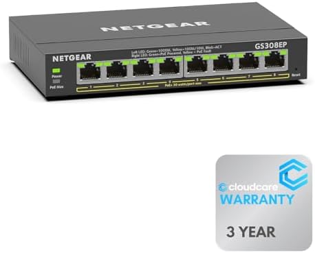 Amazon.com: NETGEAR GS308EP 8-Port Managed 𝐏𝐨𝐄+ Switch | 62W Power ...