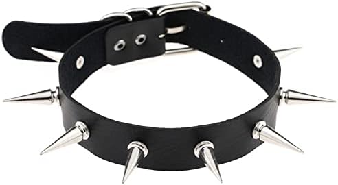 RFTWXHPN Collar Gargantilla de Cuero Negro con Pinchos para Mujer ...