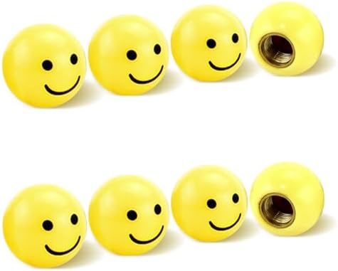 UngVeil 8 Pcs Yellow Smiley Tyre Wheel Alloy Valve Caps Yellow Smiling ...