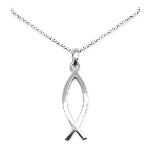 Amazon.com: 925 Sterling Silver Ichthus Fish Necklace for Women and ...