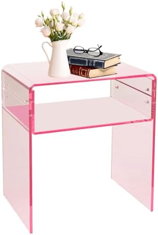 Amazon.com: Cutora Pink Acrylic End Table, 2 Tiers Bedside Table 15.7 ...