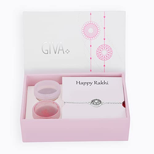 GIVA 925 Sterling Silver Sphere Floral Rakhi Bracelet with Roli Chawal ...