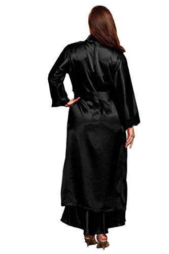 iCollection Women's Plus-Size Long Satin Robe, Black, 3X/4X Apparel ...
