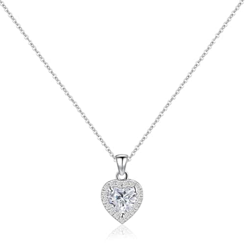 Amazon.com: Silver Heart Necklace for Women Diamond Pendant Necklace ...