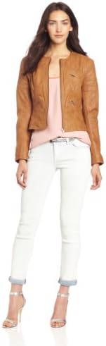 French Connection Women's Lizzie Leather Jacket, Natural Tan, 2 at ...