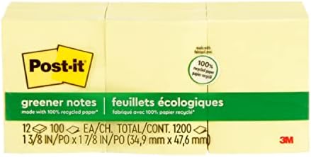 Amazon.com : 3M 653RPYW Post-It Greener Notes, 1-1/2 x 2, 100 Shts/Pad ...
