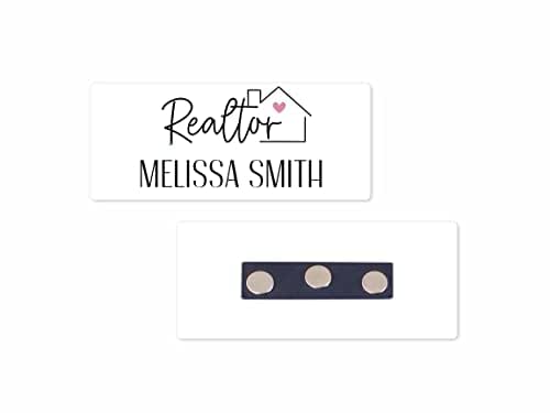 Amazon.com: Personalized Magnetic Name Badge/House Pink Heart Realtor ...