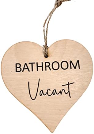 Engaged Vacant Bathroom Door Sign - Double Sided Wooden Heart Shaped ...