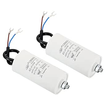 PATIKIL CBB60 45uF Running Capacitor,2Pcs AC 450V 2 Wires 50/60Hz Cylinder Bottom with Screw ...